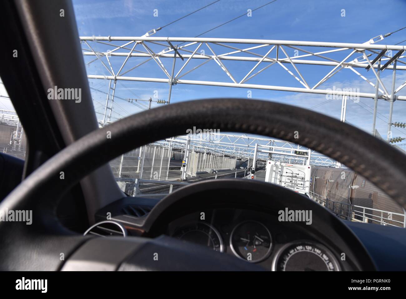 Eurotunnel: a French driver's forward-facing perspective boarding a ...