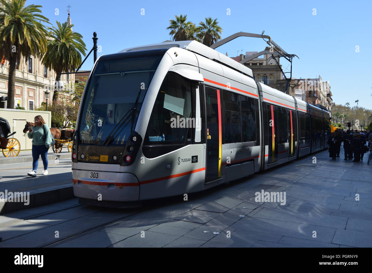 Europe, Spain, Andalucia, Seville Electric Tram Stock Photo - Alamy