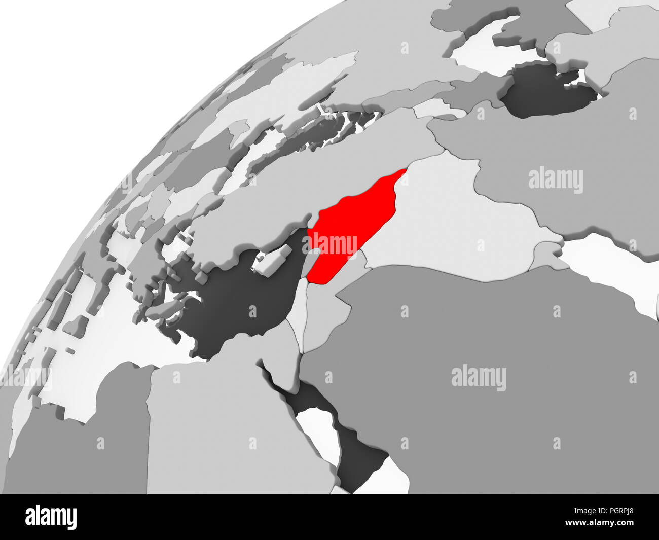 Map of Syria in red on grey political globe with transparent oceans. 3D ...