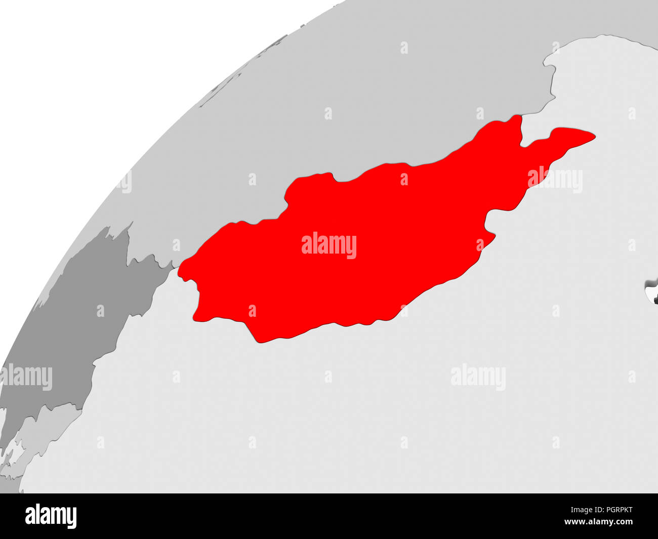 Map of Mongolia in red on grey political globe with transparent oceans ...