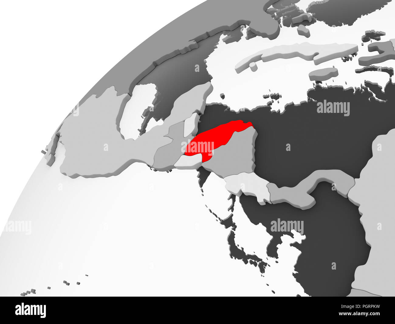 Map of Honduras in red on grey political globe with transparent oceans ...