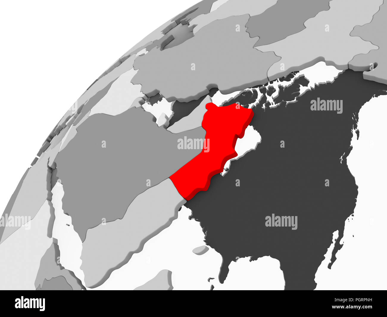 Map of Oman in red on grey political globe with transparent oceans. 3D ...