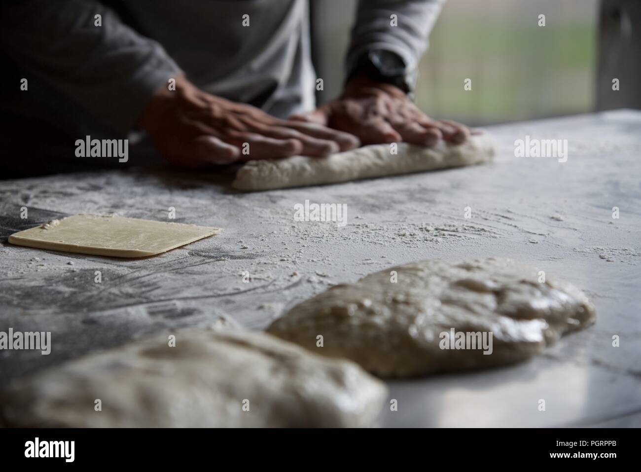 Bread making: in a restaurant kitchen the chef sets about making ...