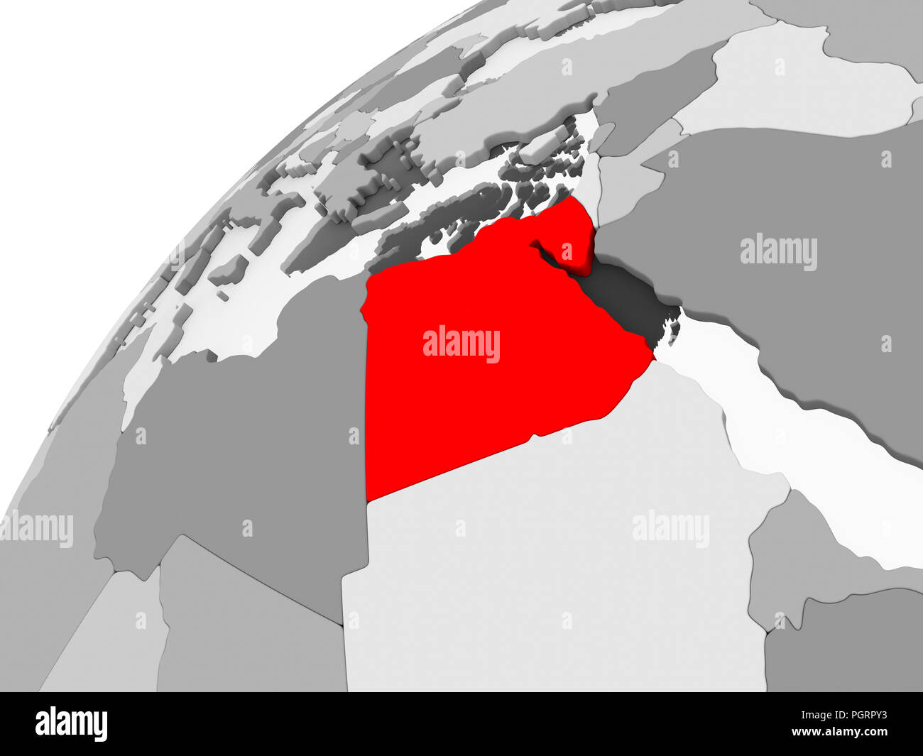 Map of Egypt in red on grey political globe with transparent oceans. 3D ...