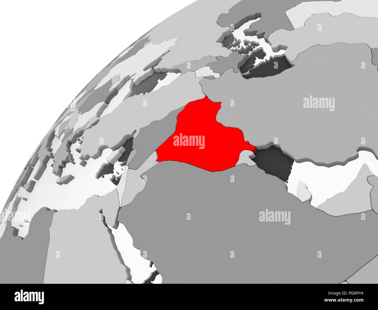 Map of Iraq in red on grey political globe with transparent oceans. 3D ...