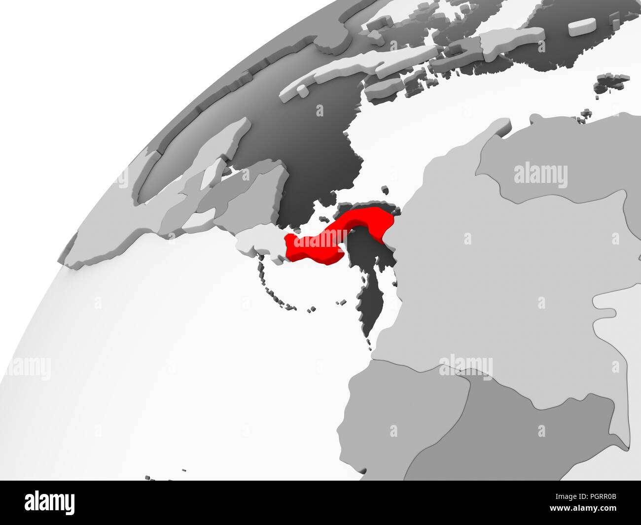 Map of Panama in red on grey political globe with transparent oceans ...