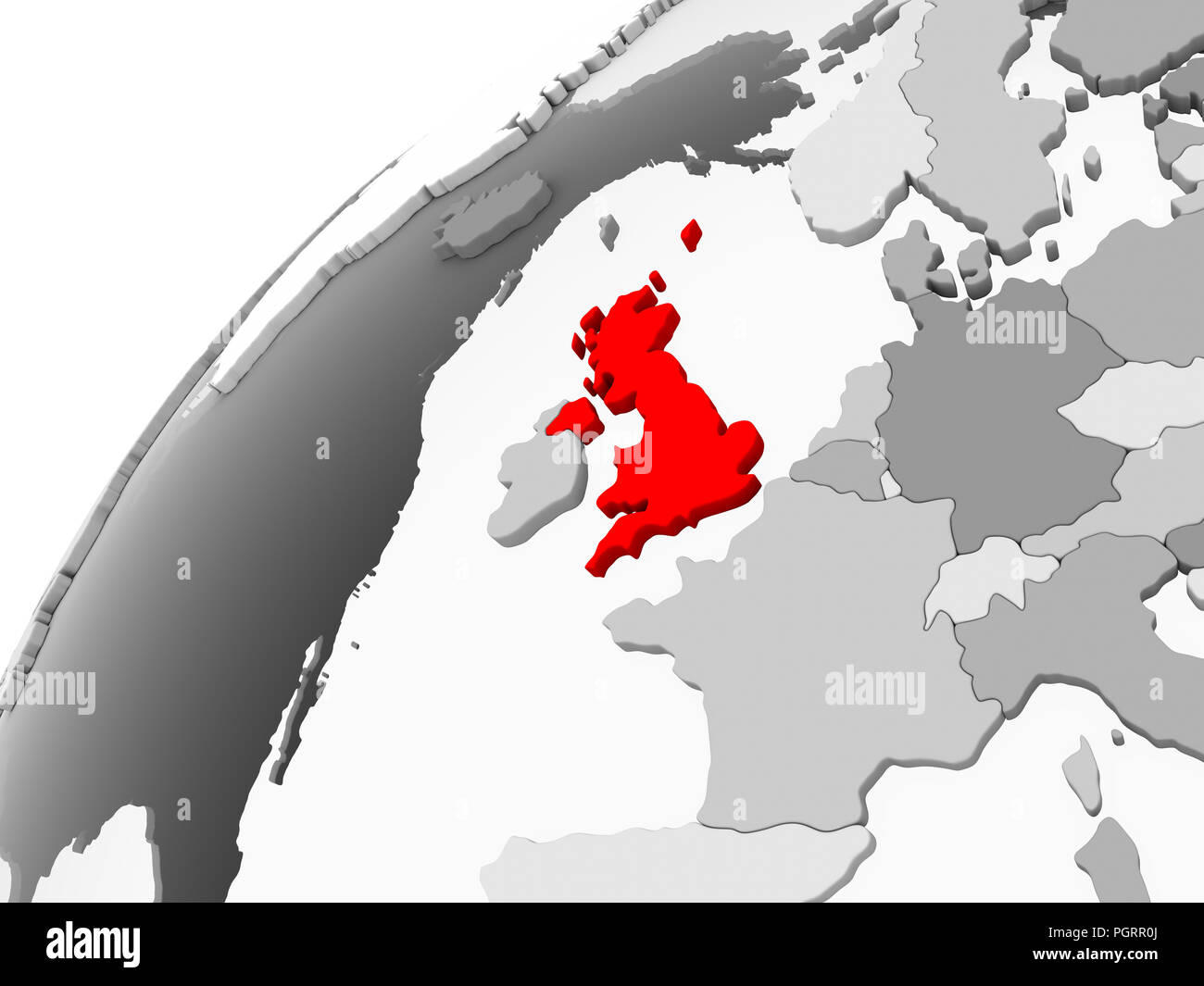 Map of United Kingdom in red on grey political globe with transparent ...