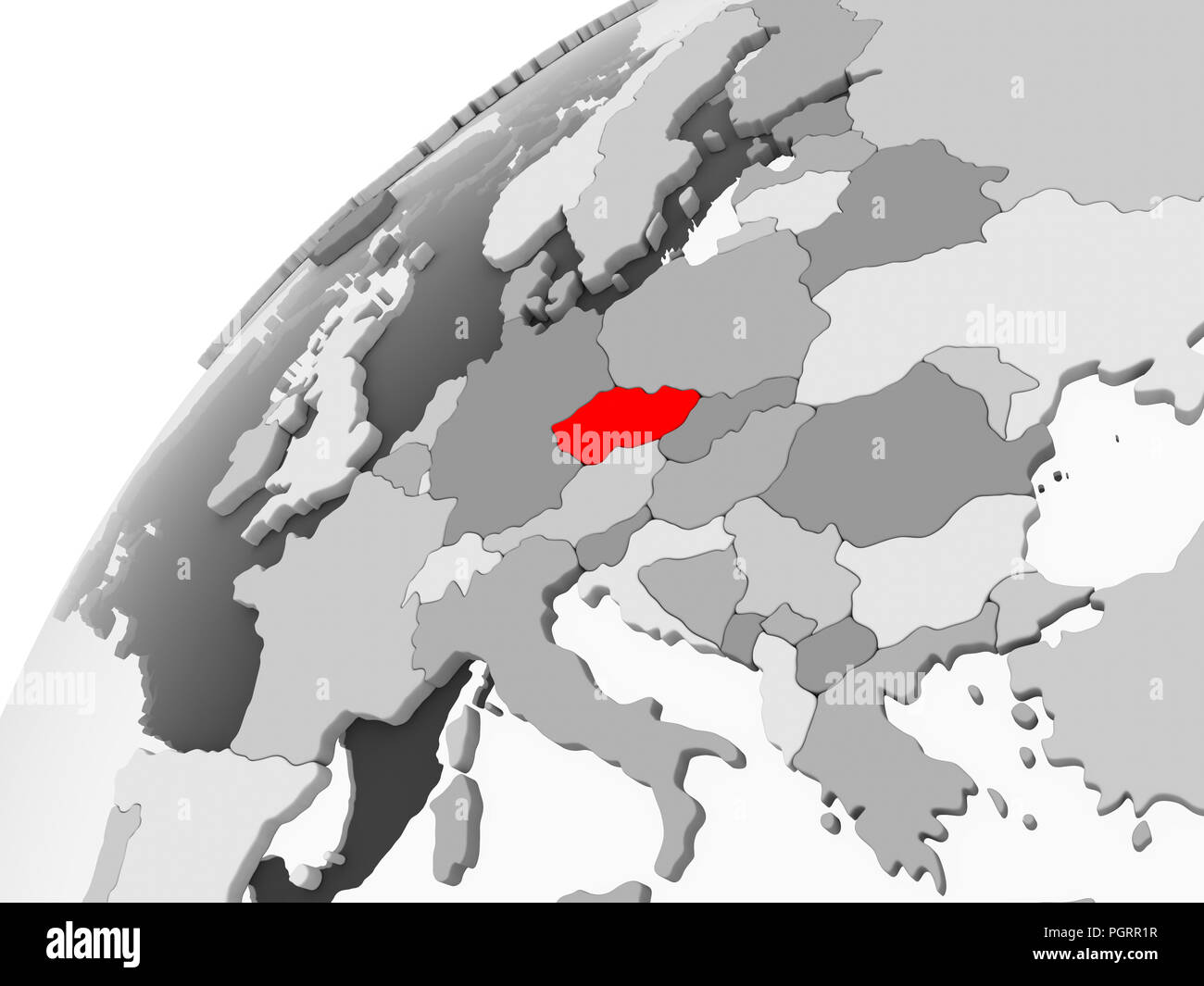 Map of Czech republic in red on grey political globe with transparent ...