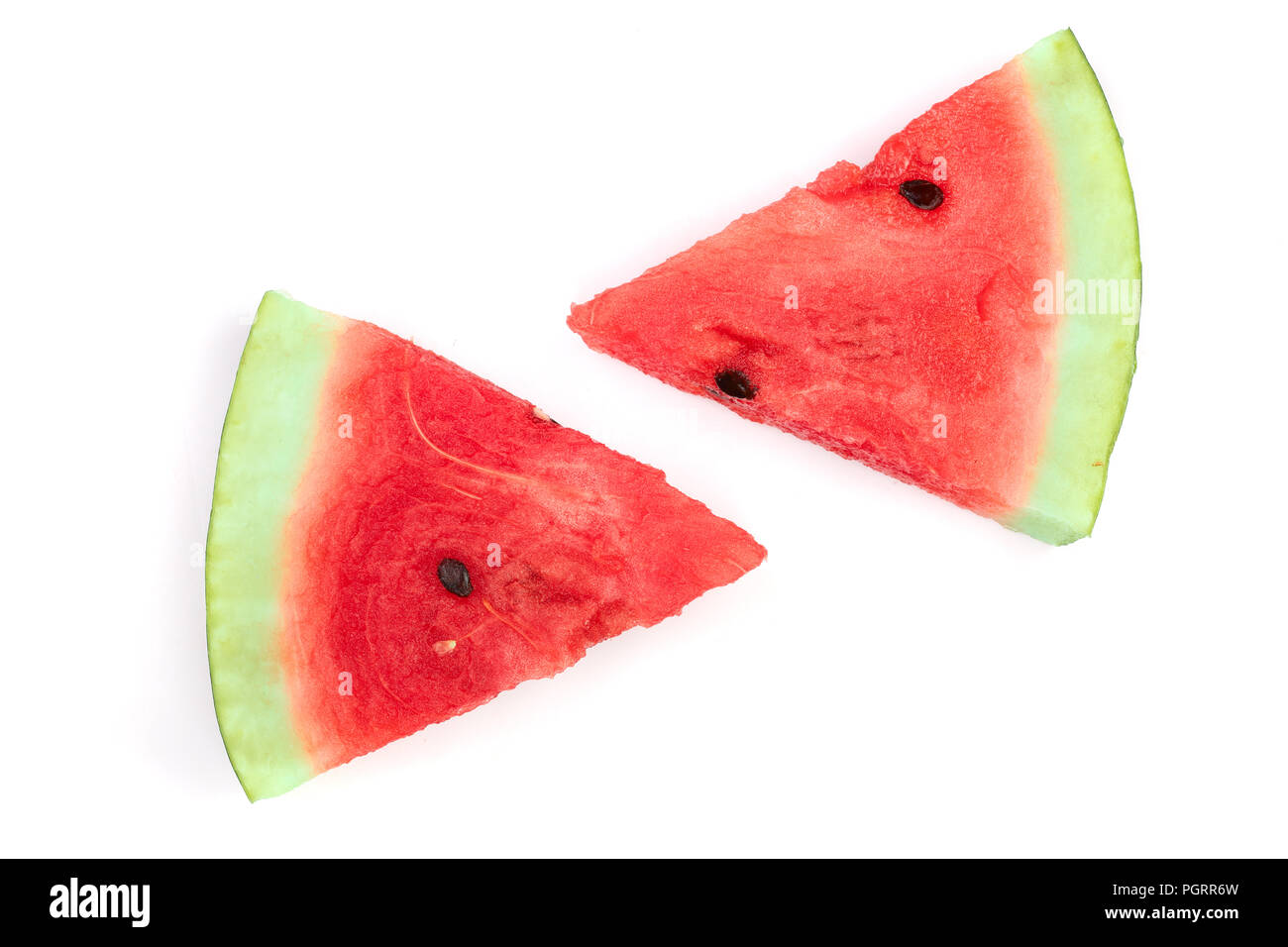slices of watermelon isolated on white background. Top view. Flat lay ...