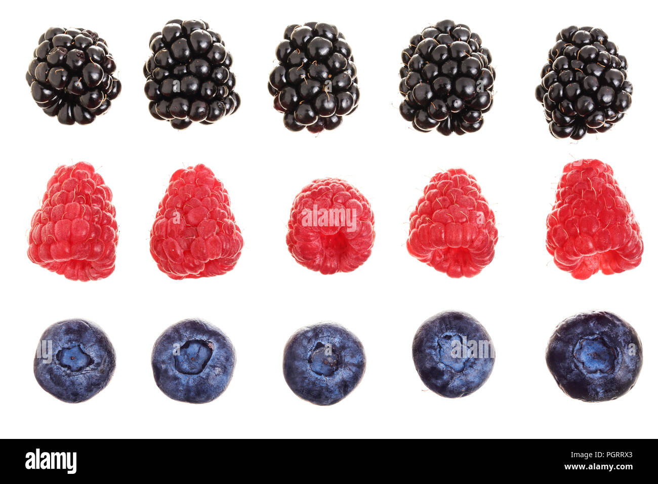blackberry blueberry raspberry isolated on white background. Top view ...