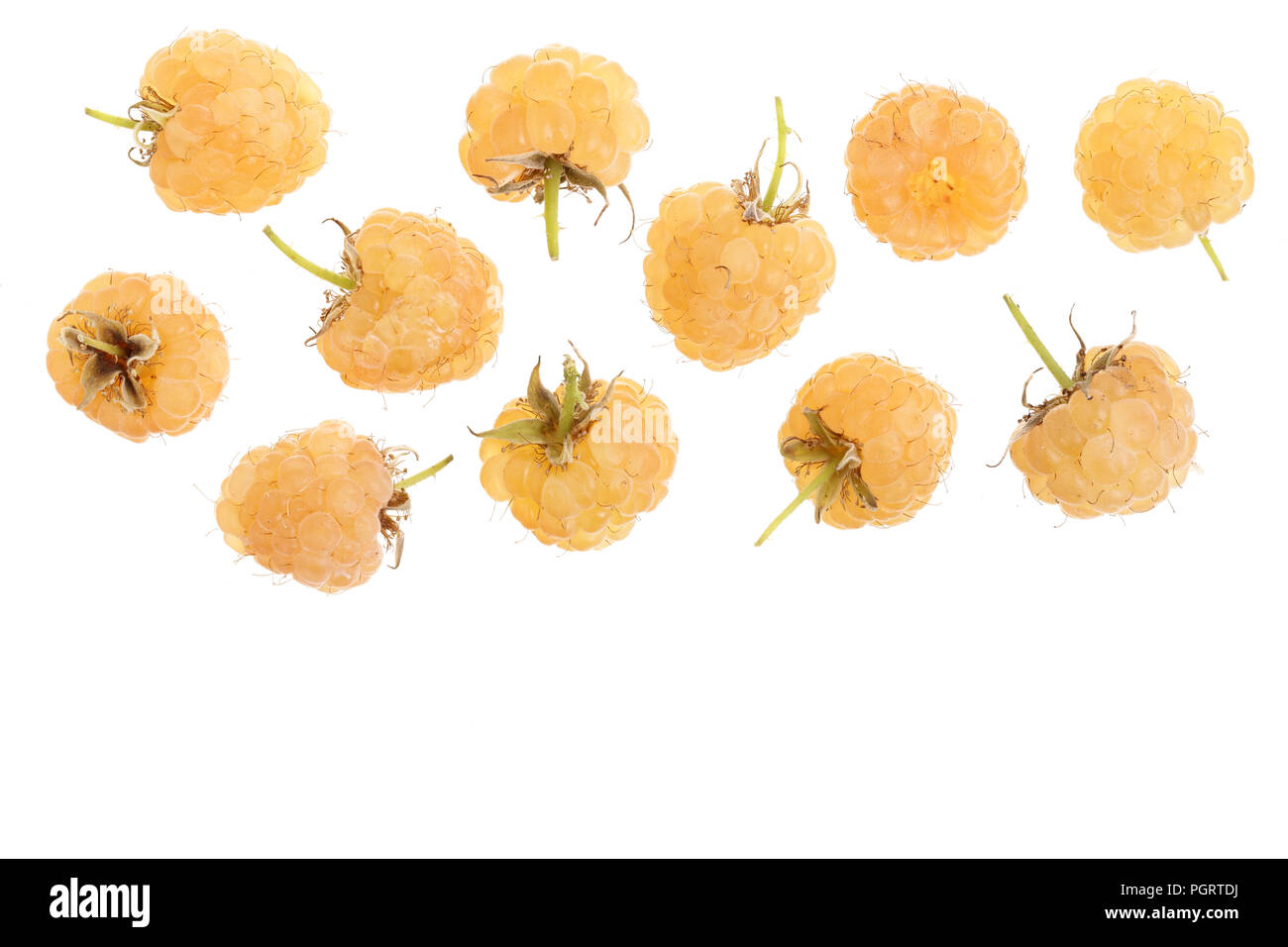 Yellow raspberries isolated on white background with copy space for ...