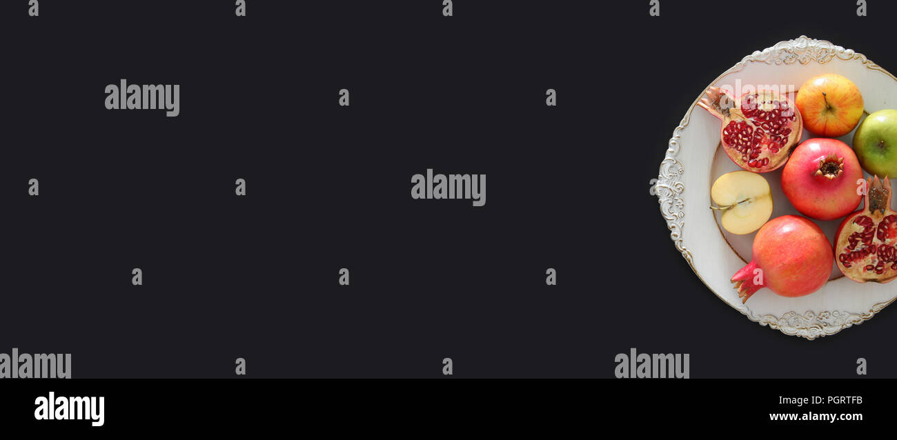 Rosh hashanah (jewish New Year holiday) concept. Traditional symbols ...