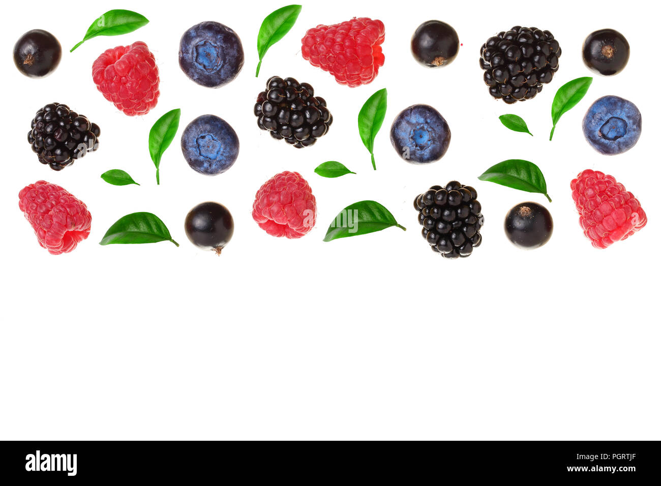 blackberry blueberry raspberry black currant with leaves isolated on ...