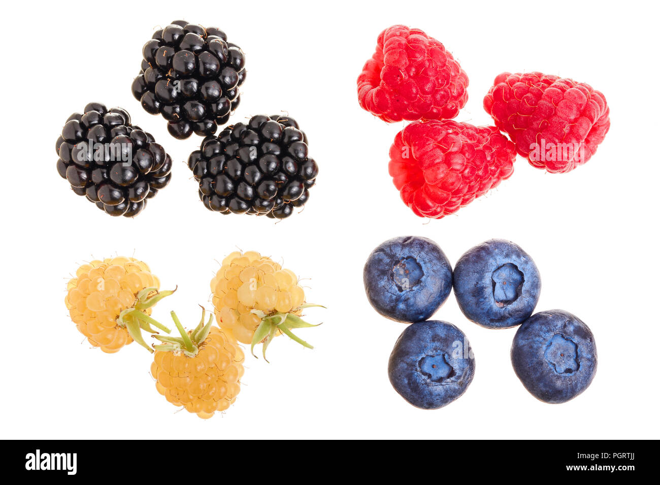 blackberry blueberry raspberry isolated on white background. Top view ...