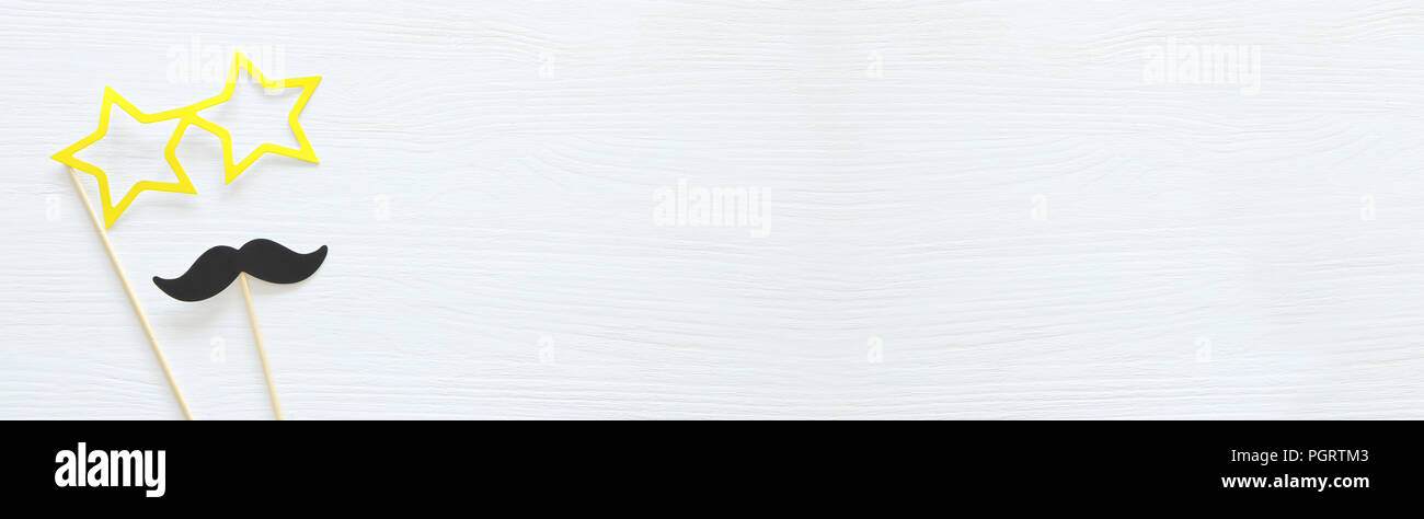 Top view image of funny photo booth props for party over white ...