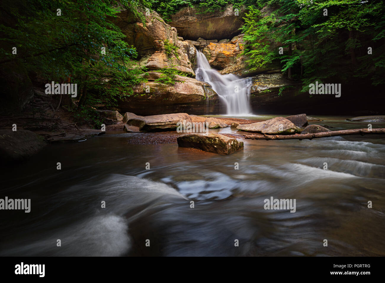 Water spills out of the sandstone cliffs, cradled by rocks, at Cedar ...