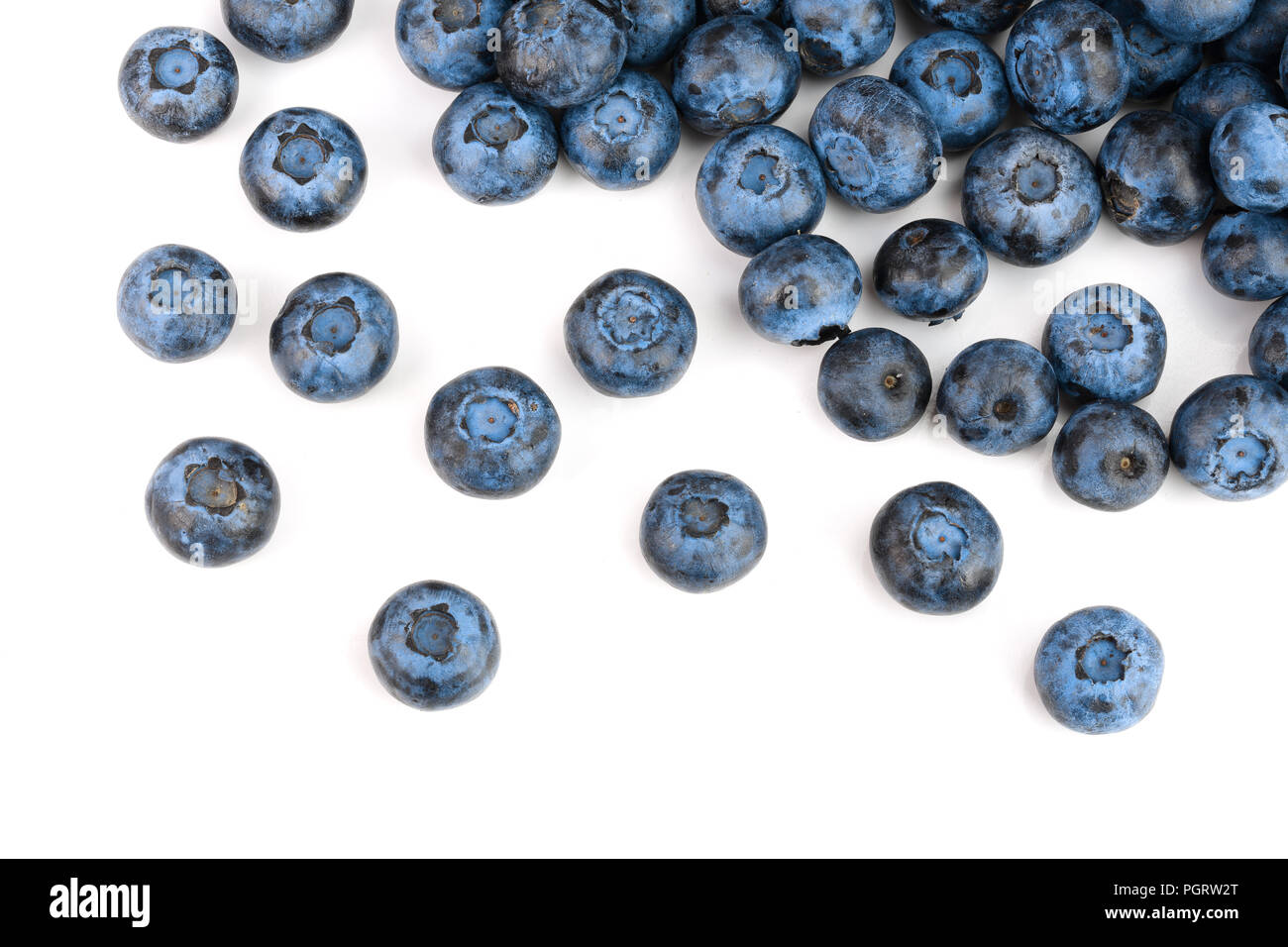 fresh ripe blueberry isolated on white background. Top view. Flat lay ...
