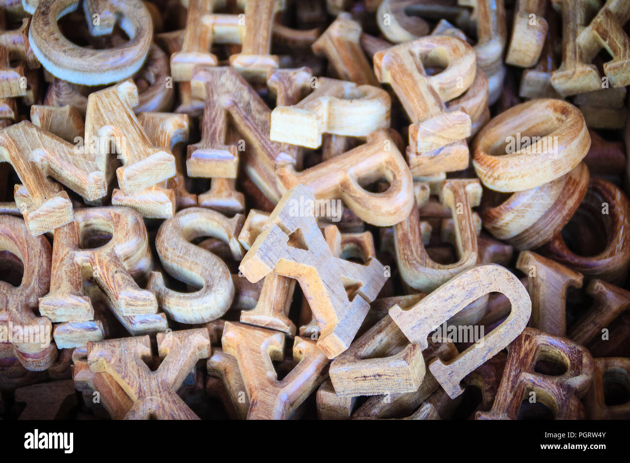 Wooden letters of the English alphabet for sale in the wood shop ...