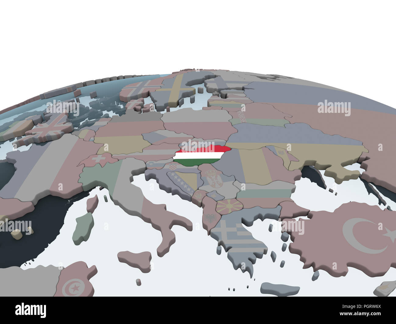 Hungary on political globe with embedded flag. 3D illustration Stock ...