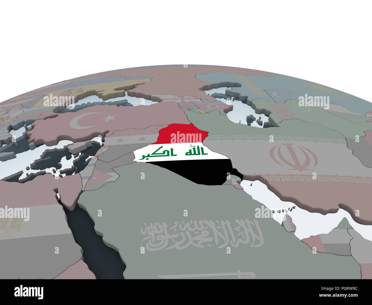 Iraq on political globe with embedded flag. 3D illustration Stock Photo ...