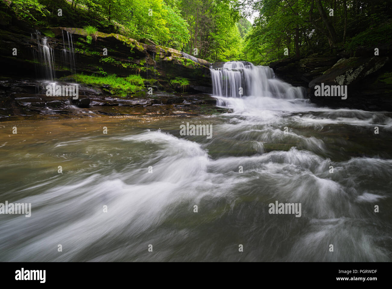 The waterfalls of Dunloup Creek in the New River Gorge of West Virginia ...