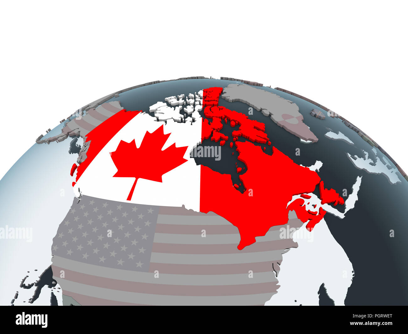 Canada on political globe with embedded flag. 3D illustration Stock ...