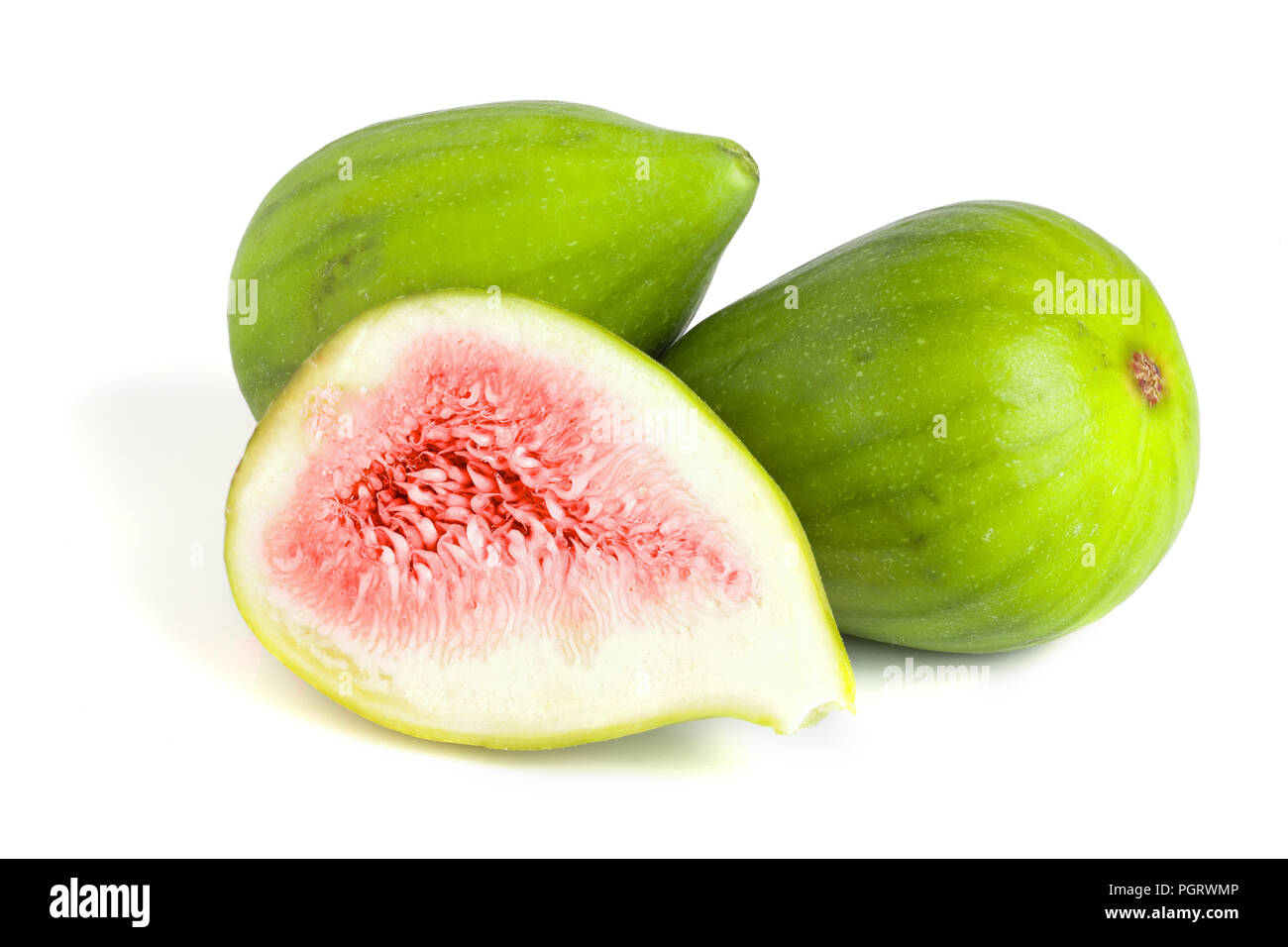 Ripe green fig fruit and half isolated on white background Stock Photo ...