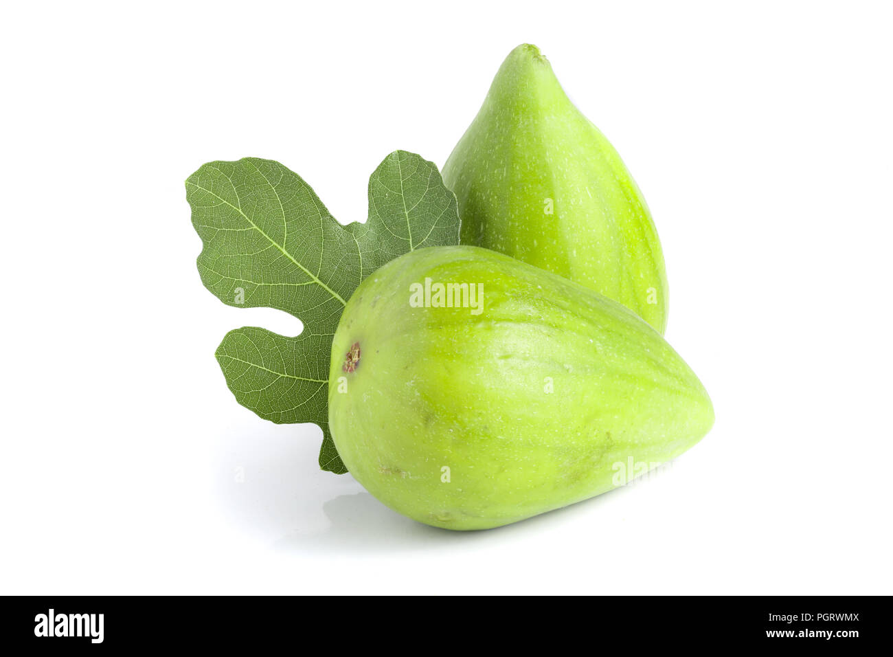 Ripe green fig fruit with leaf isolated on white background Stock Photo ...
