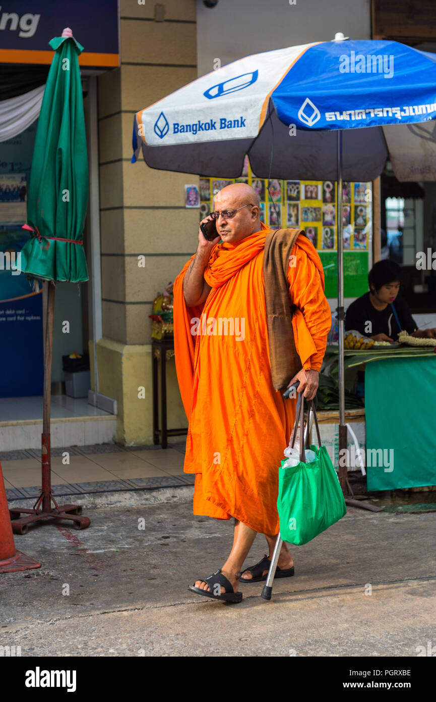 Buddhist Monk using mobile phone Bangkok Thailand South East Asia Stock ...