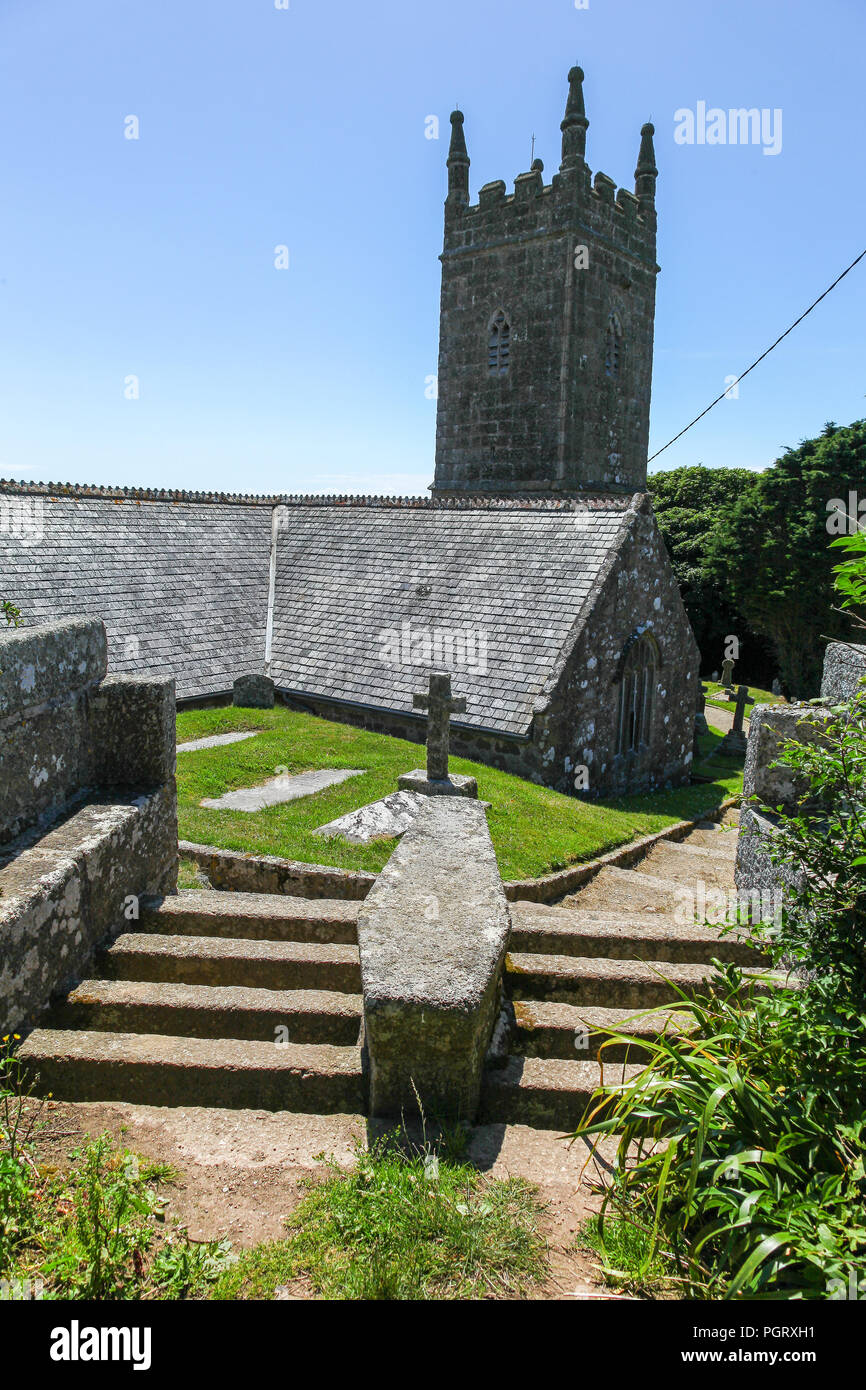 Coffin rest or stone at St Levan's Church, St Levan is a parish church ...