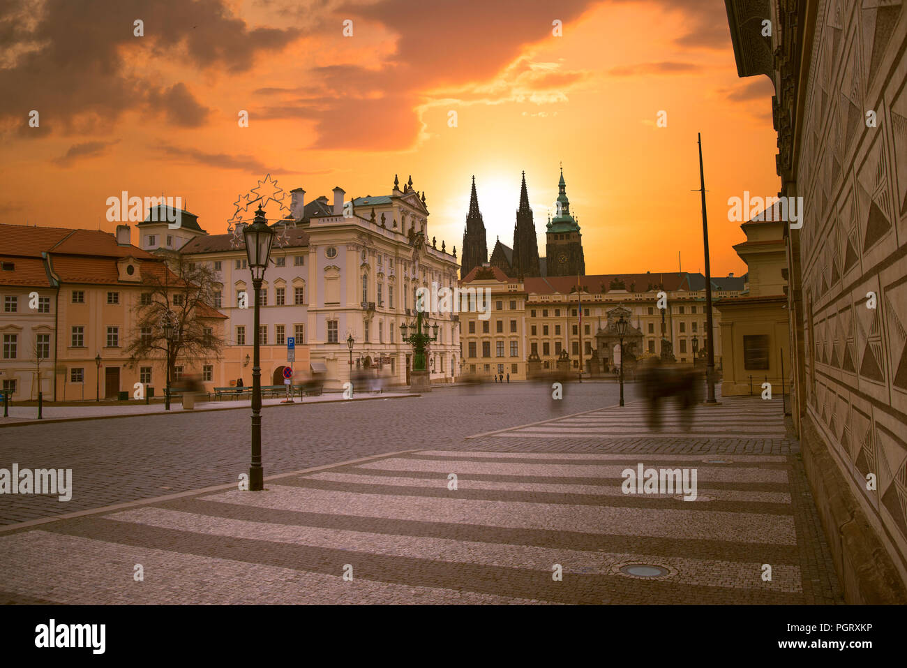 Scenic summer panorama of the Old Town architecture with Vltava river ...