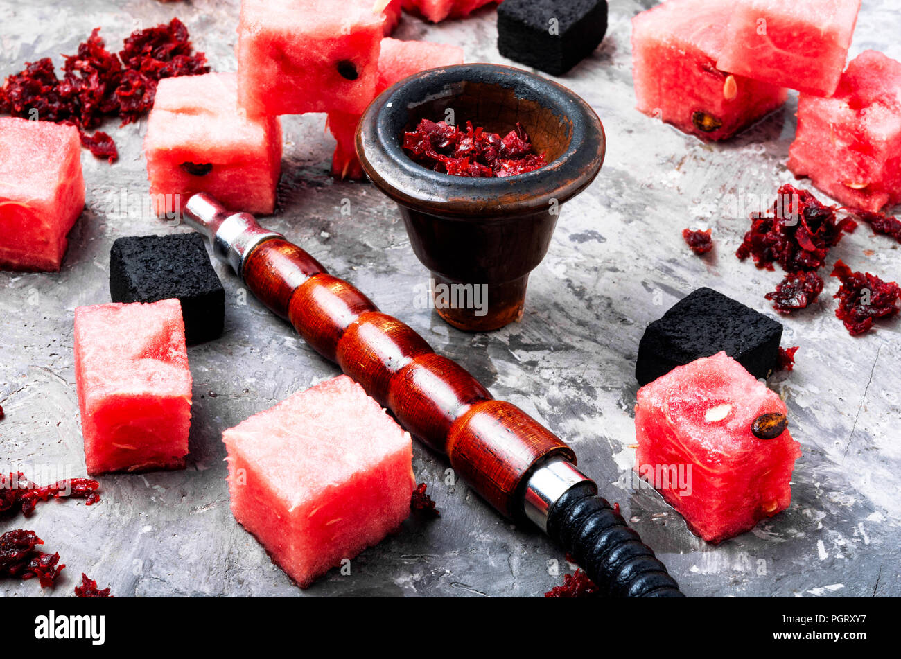Fashionable fruit smoking hookah with a tobacco flavor of watermelon ...