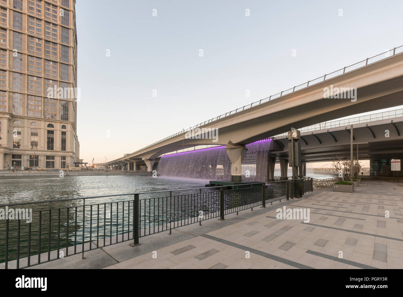 The Dubai Water Canal waterfall, where the canal meets Sheikh Zayed ...