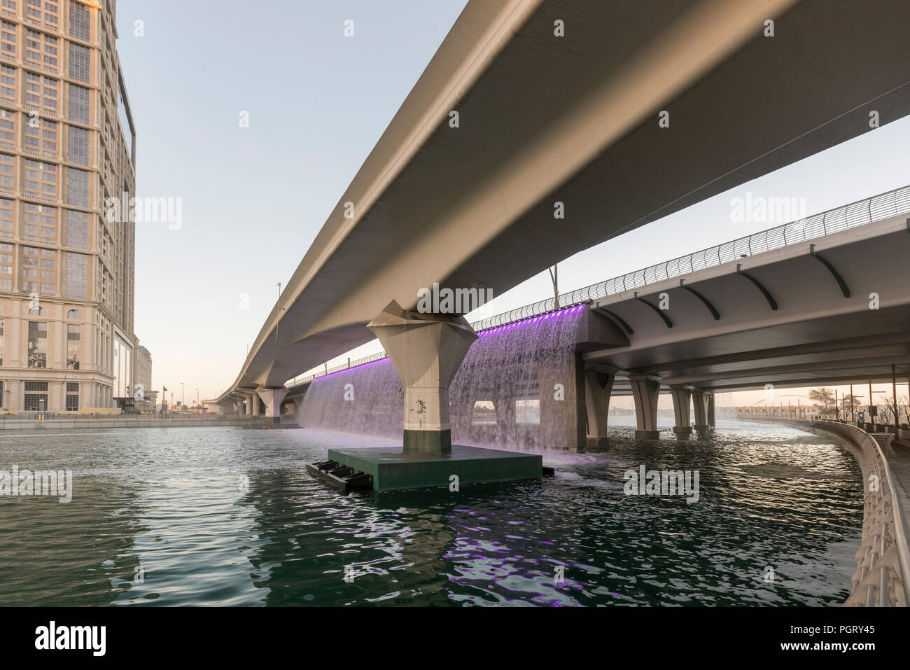 The Dubai Water Canal waterfall, where the canal meets Sheikh Zayed ...