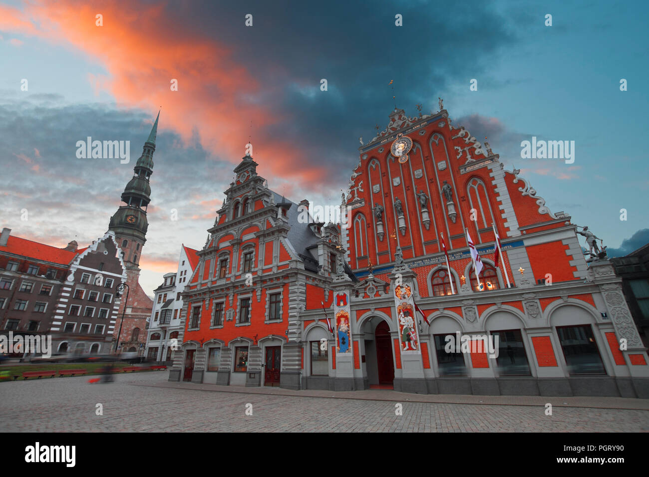 Riga Church of St. Peter and the streets of the ancient city Stock ...