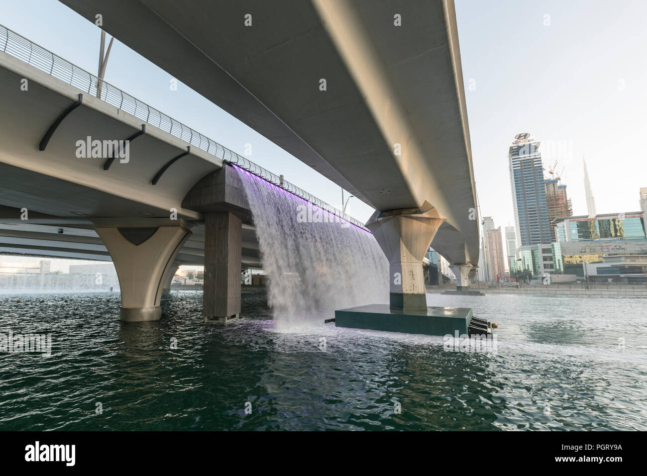 The Dubai Water Canal waterfall, where the canal meets Sheikh Zayed ...
