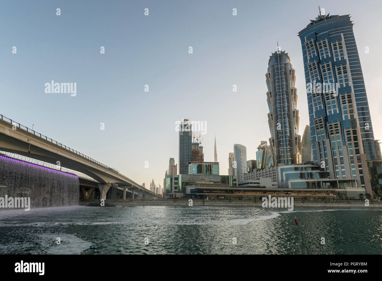 Business Bay and the Dubai Water Canal waterfall, where the canal meets ...