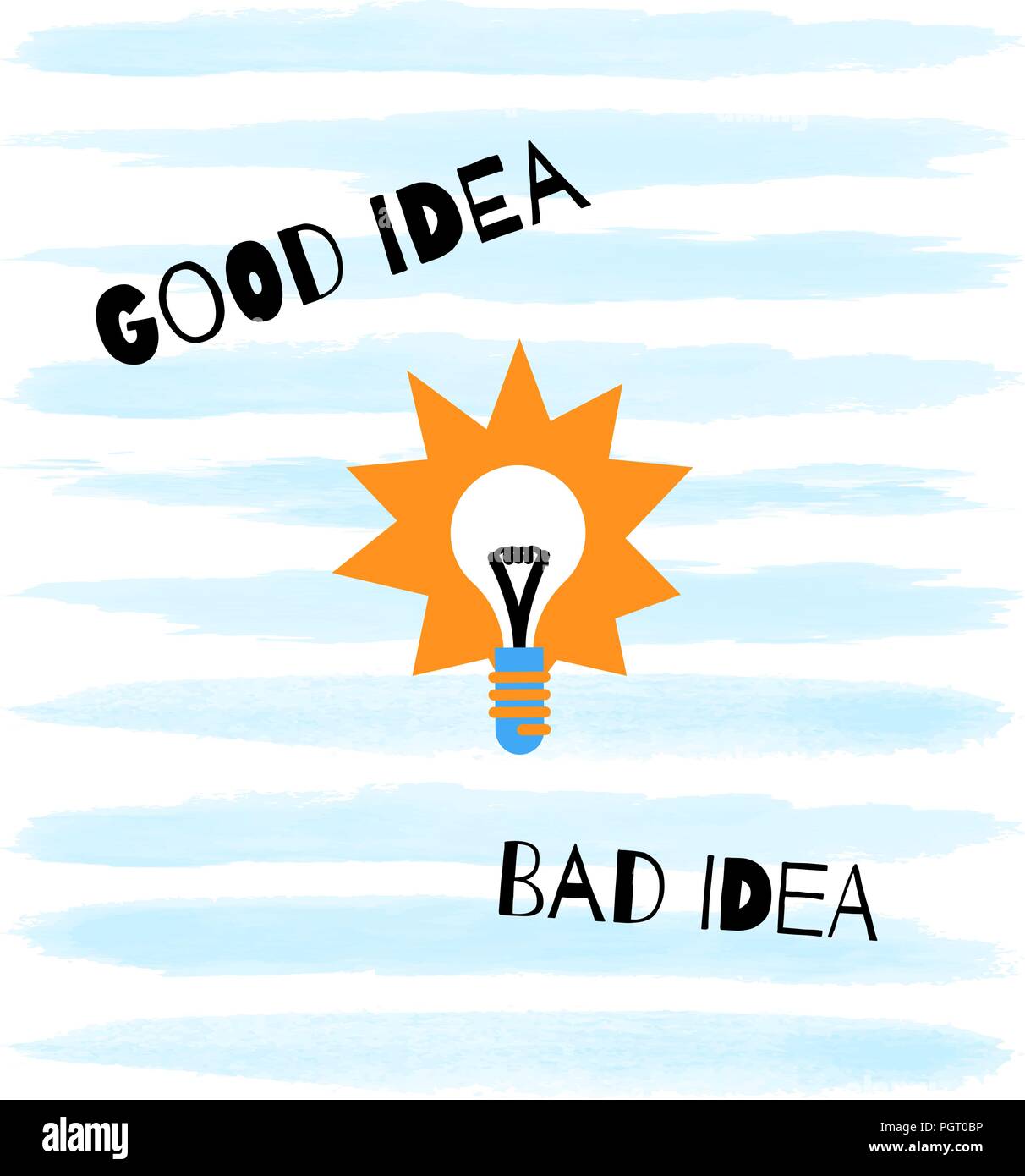 Good idea - bad idea concept with stylized light bulb on striped ...