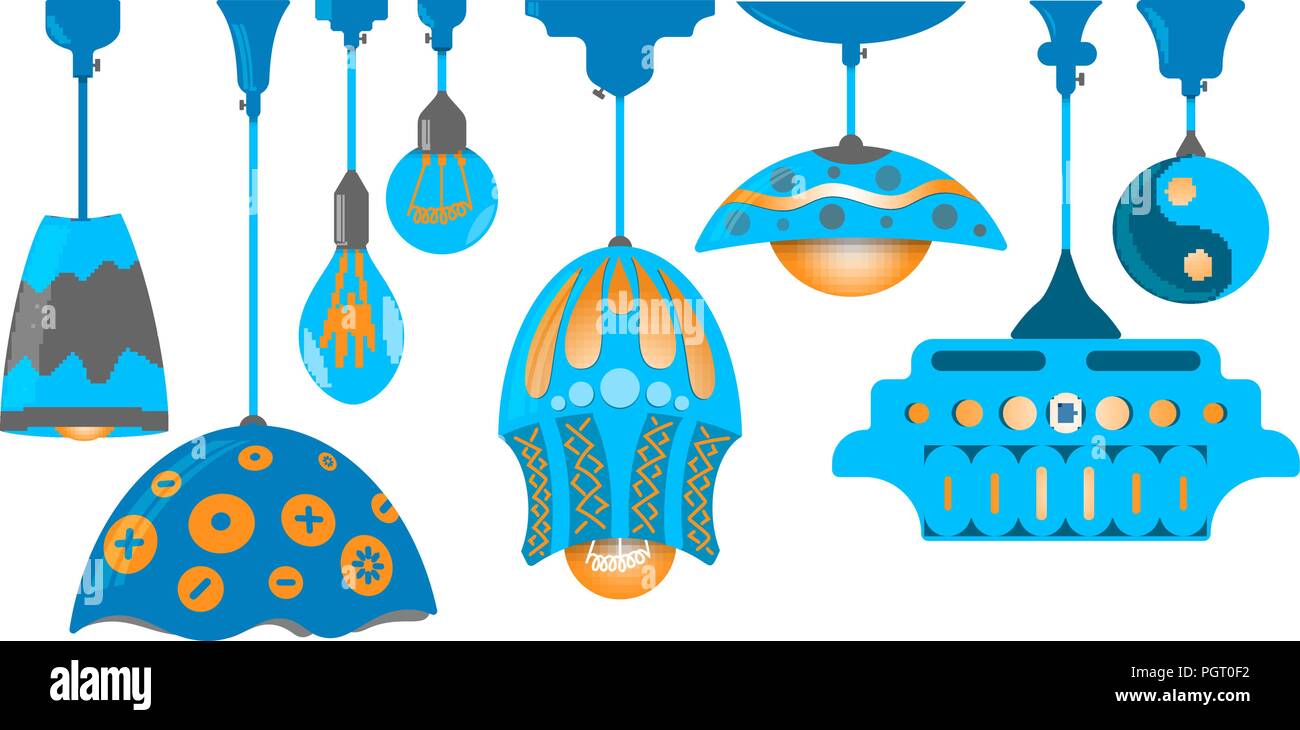 Set of eight hand drawn ceiling lamps isolated on white Stock Vector ...
