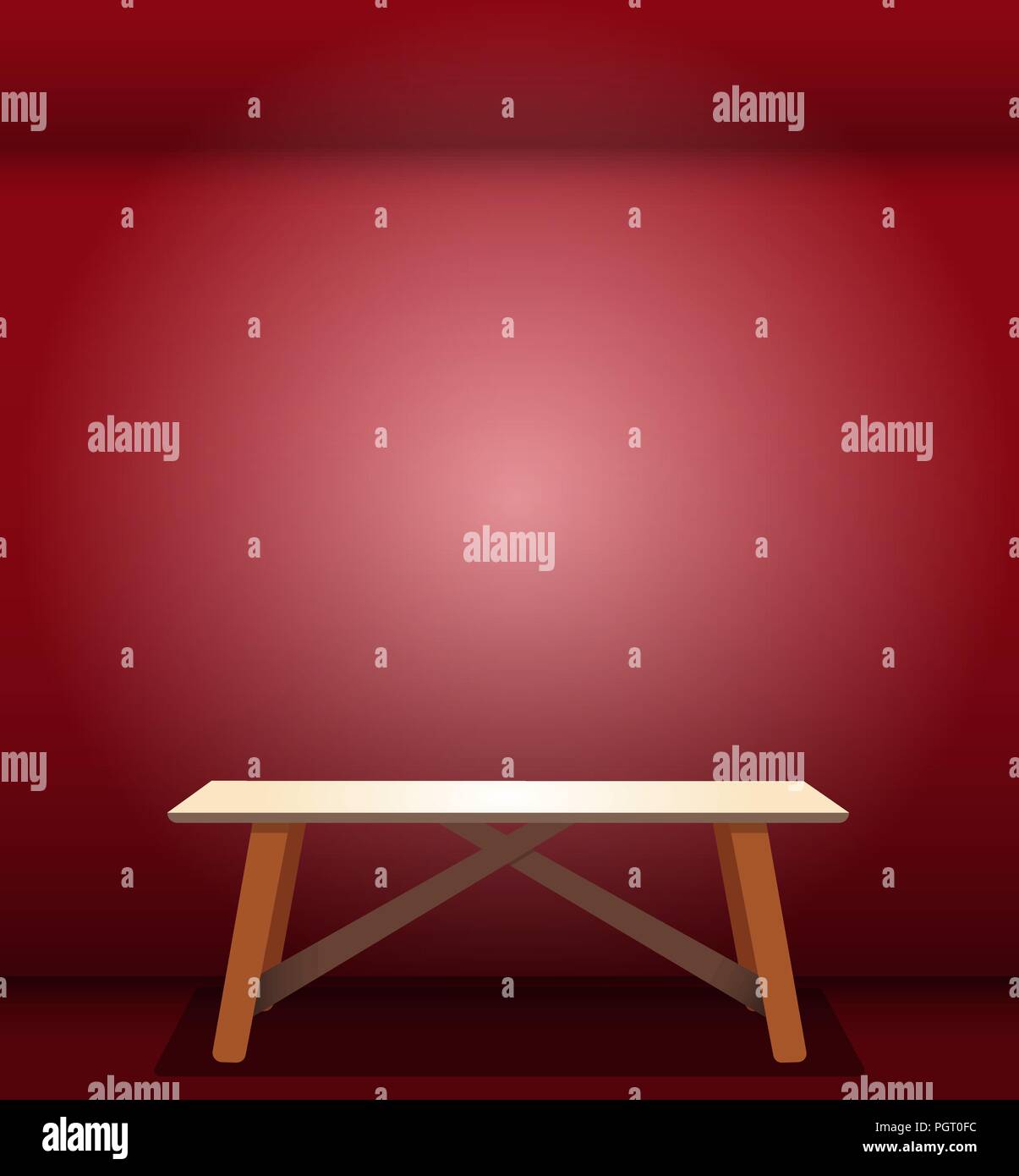 Empty red room with wooden table illustration Stock Vector Image & Art ...