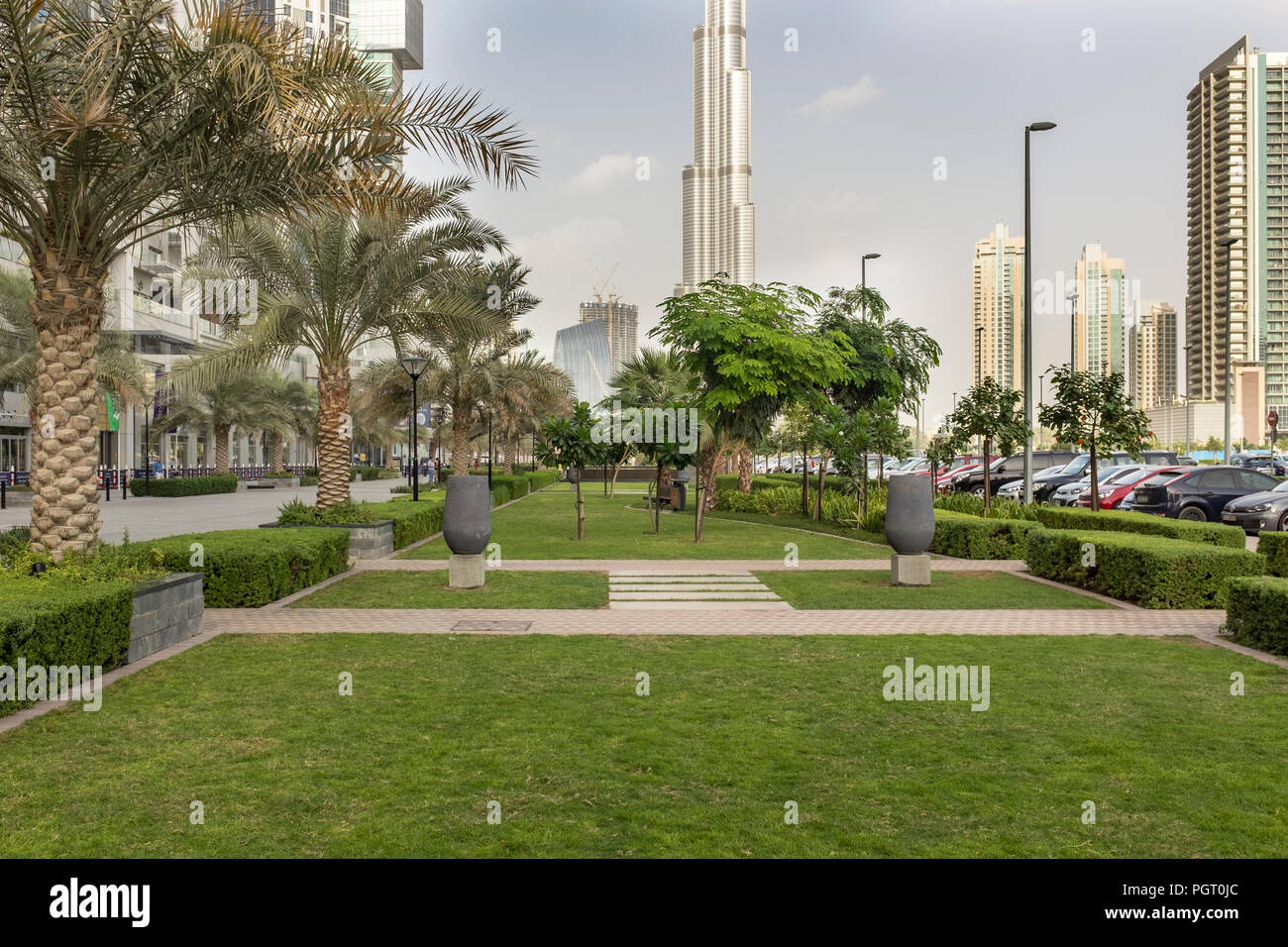 Business Bay, with the Burj Khalifa in the background, Dubai, UAE Stock ...