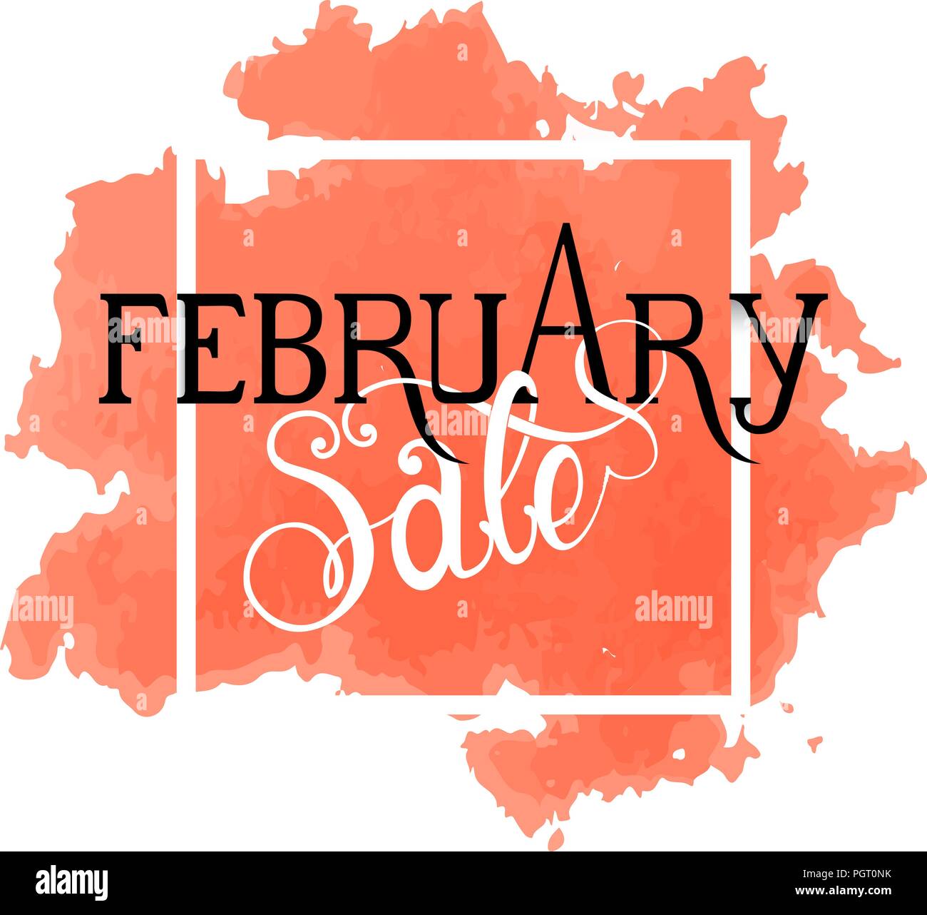 February Sale advertisement template on orange paint blot in square ...