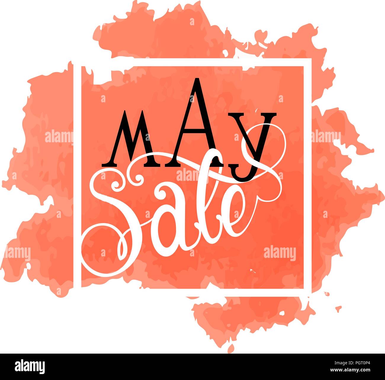 May Sale advertisement template on orange paint blot in square frame ...