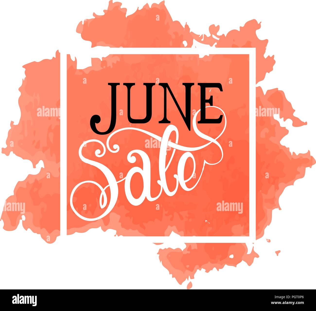 June Sale advertisement template on orange paint blot in square frame ...