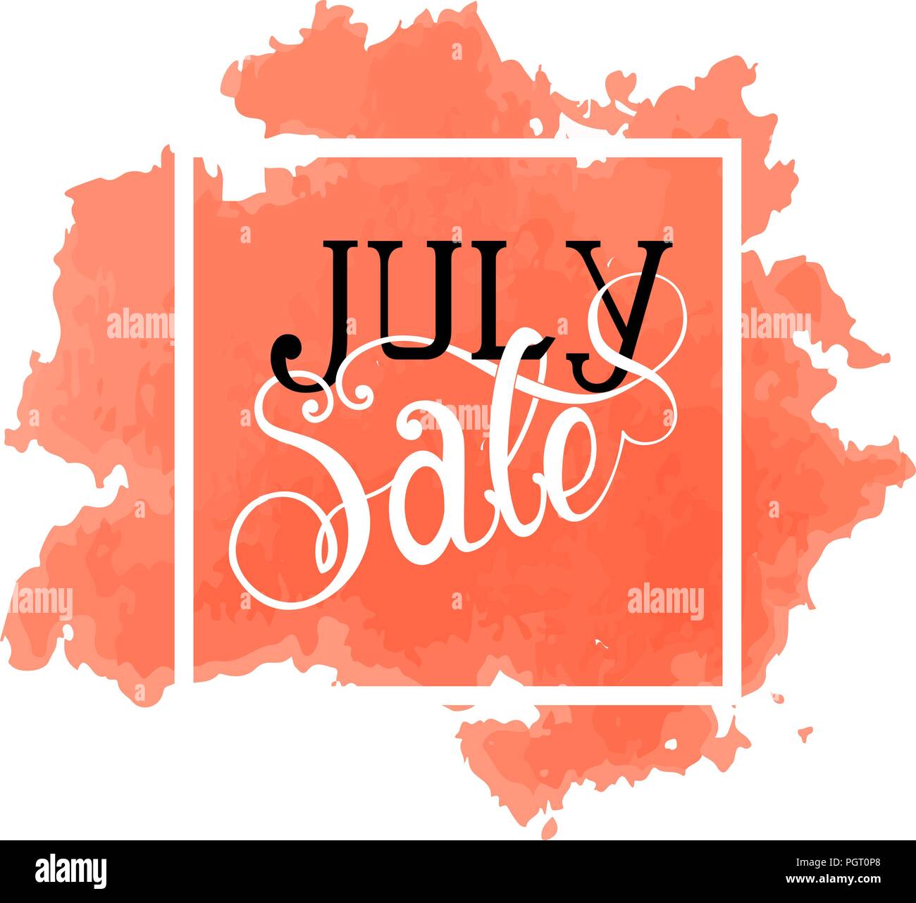 July Sale advertisement template on orange paint blot in square frame ...