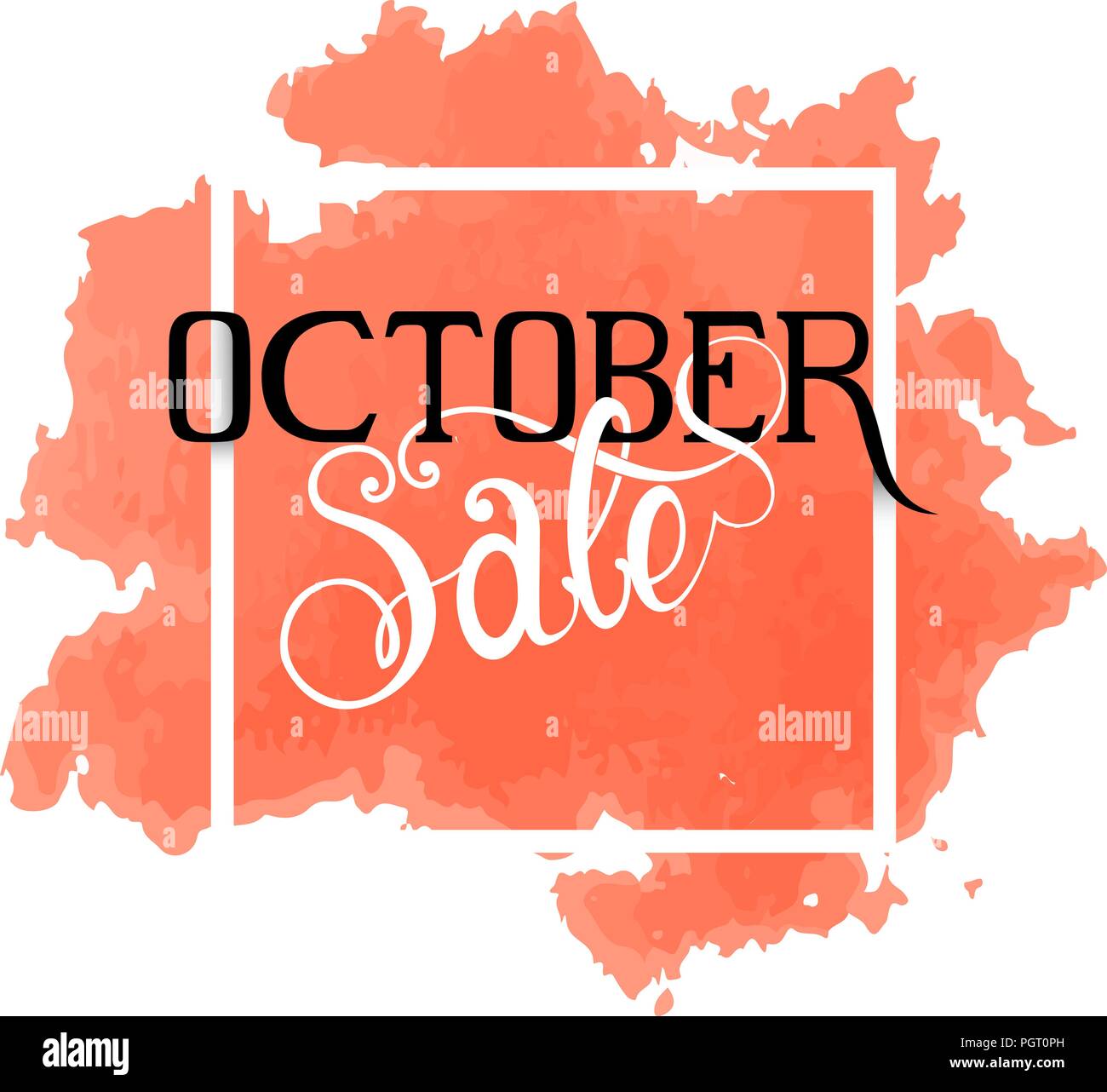 October Sale advertisement template on orange paint blot in square ...