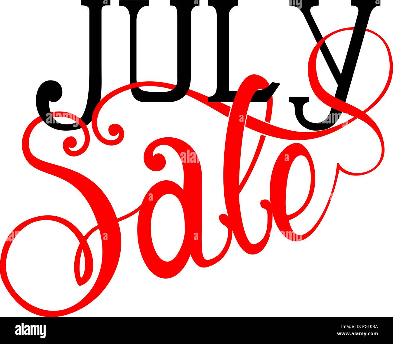 July Sale handmade font and lettering on white background vector ...