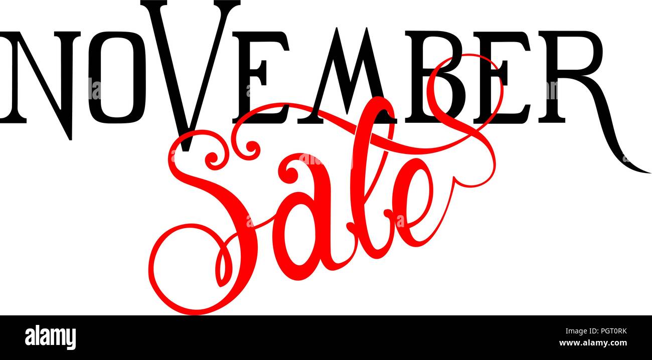 November Sale handmade font and lettering on white background vector ...