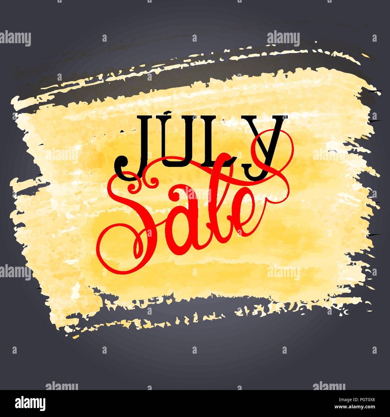 July Sale banner custom font and lettering on yellow paint vector ...