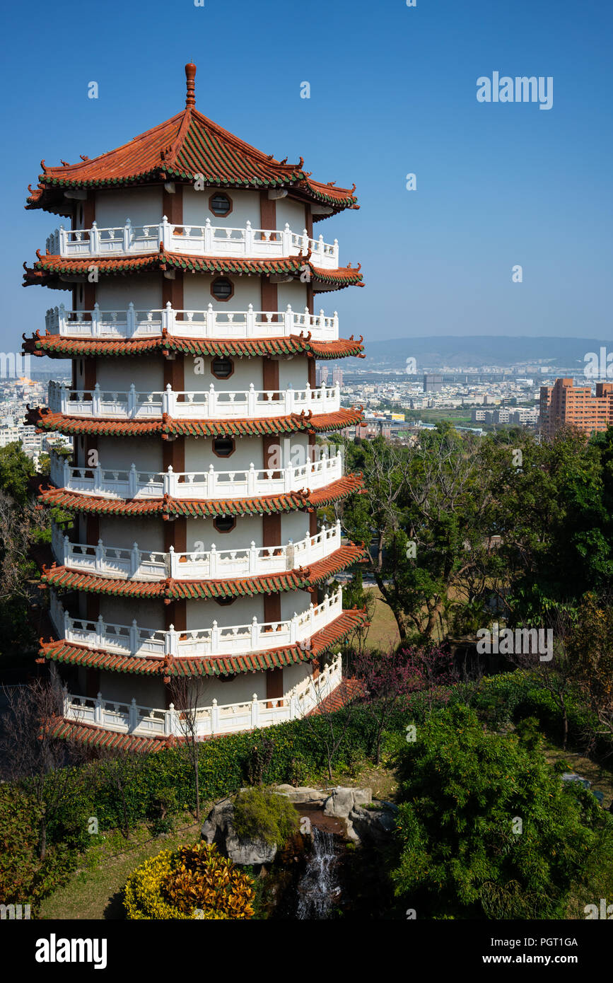 Pagoda on hill top at Baguashan Buddha Temple and city view of Changhua ...
